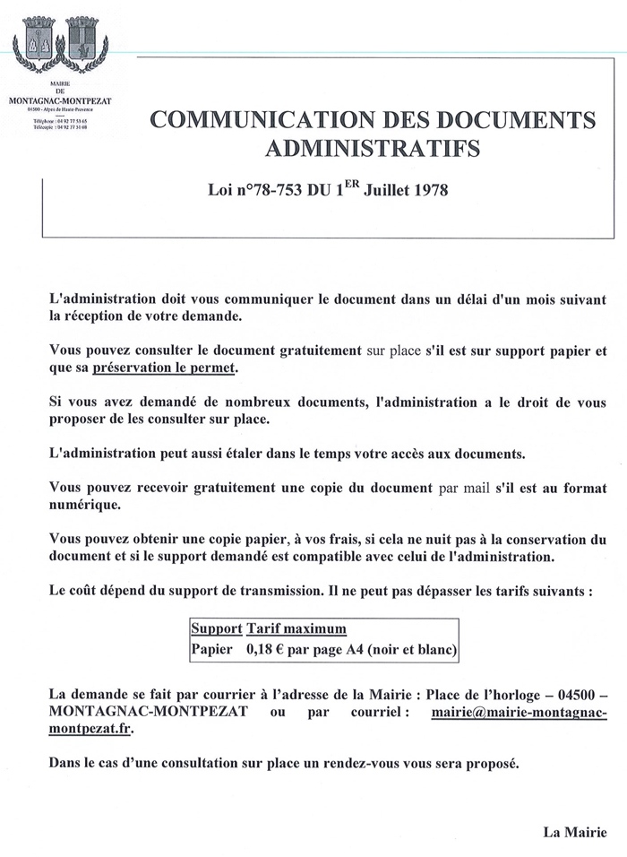 Communication des documents administratifs - Mairie Montagnac-Montpezat Communication des documents administratifs - Mairie Montagnac-Montpezat